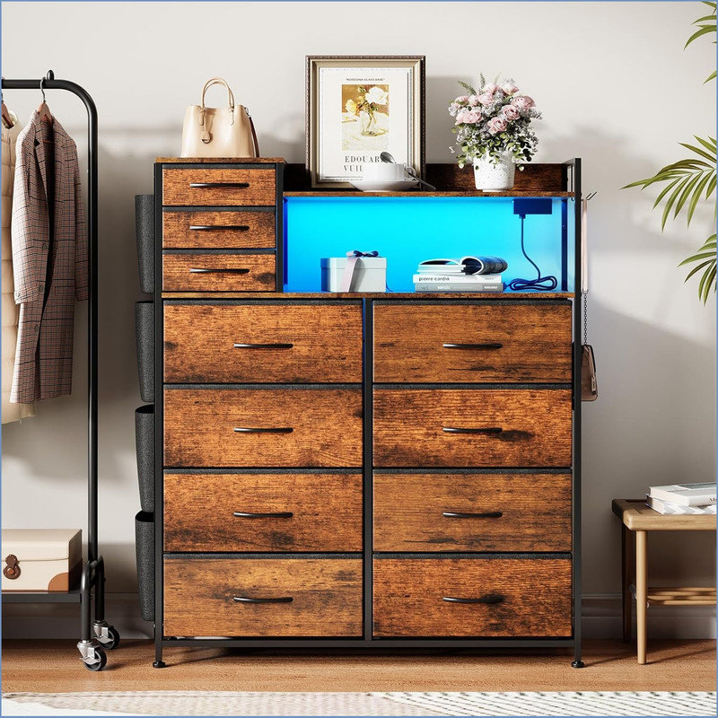 Wrought Studio™ Fabric Dressers for Bedroom with 8+3 Drawers 4 Side ...