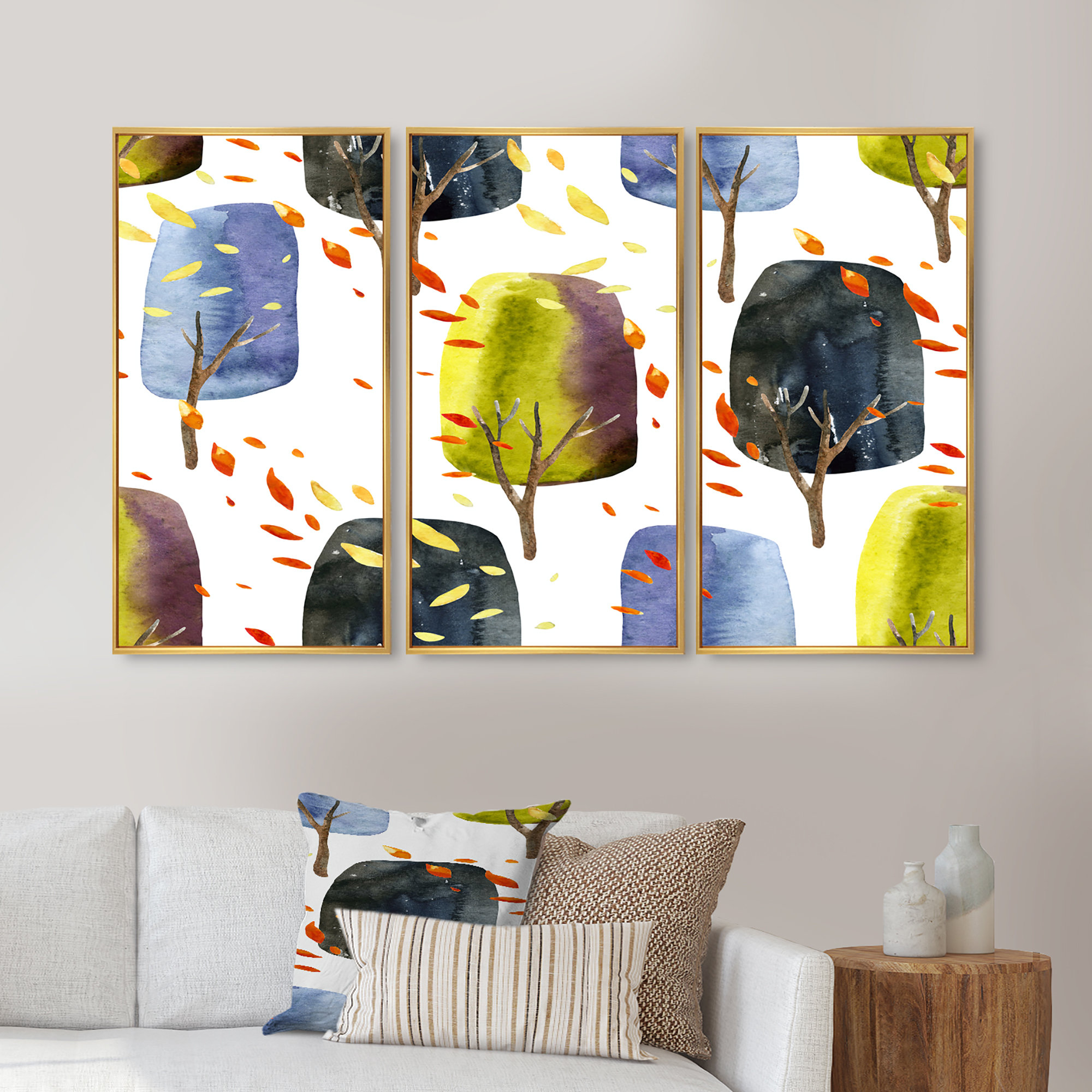Winston Porter Retro Autumn Trees With Falling Leaves I - Patterned ...