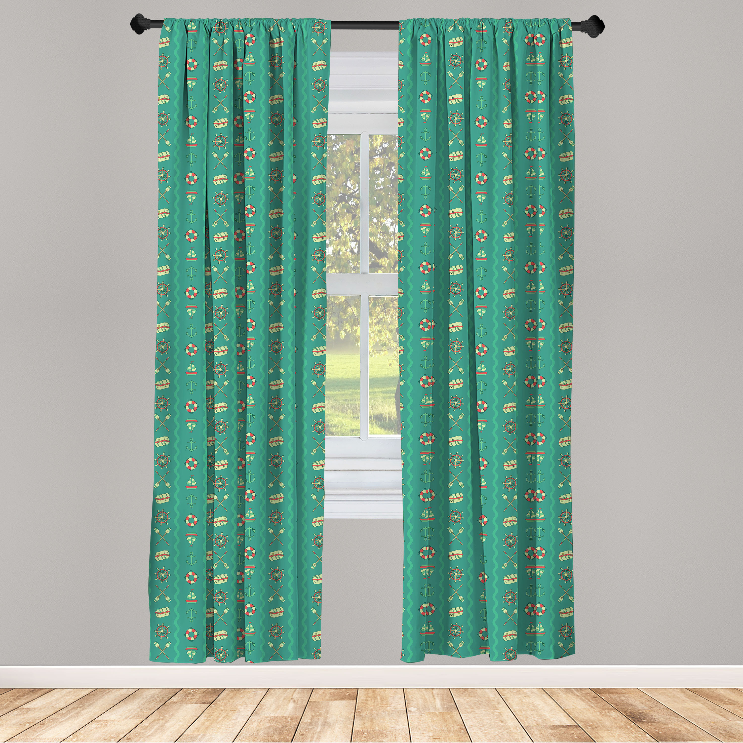 East Urban Home Nautical 4-Panel Curtains, Chest Paddle Boat Steering ...