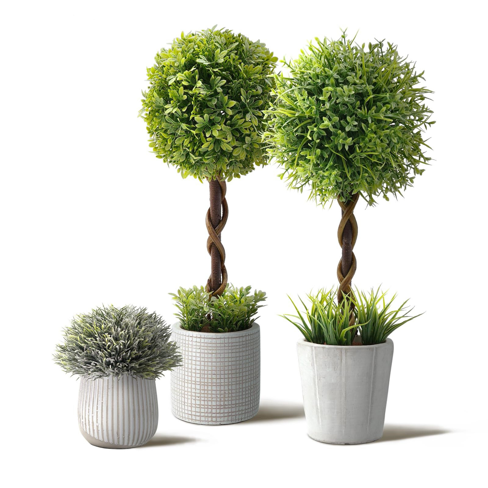 Primrue 3-Pack Small Artificial Boxwood Topiary Trees in Cement ...