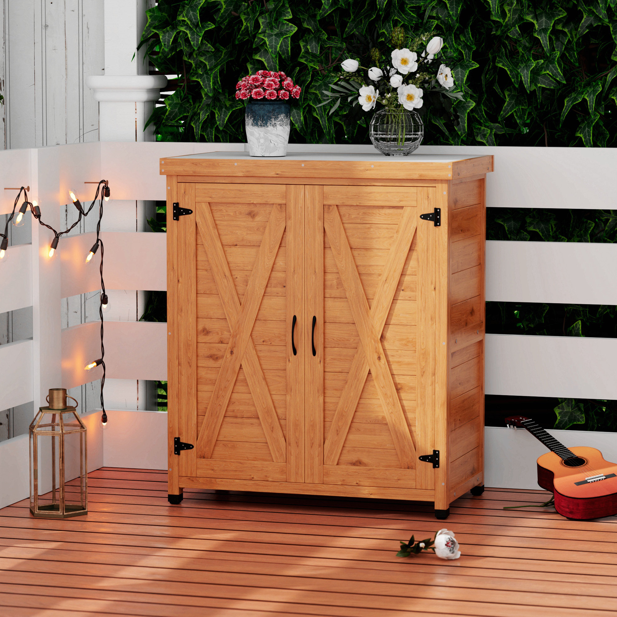 Charlton Home® Potting Bench With Storage Cabinet And Metal Table Top ...