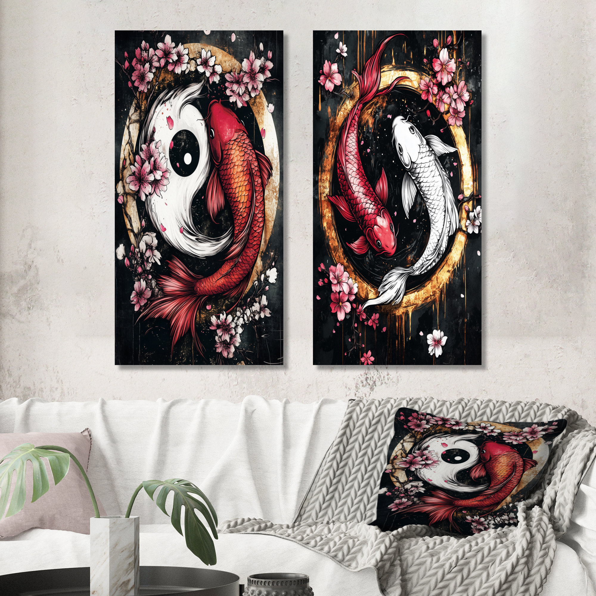 Bungalow Rose Sakura Yin And Yang Koi Pond III - Kois Fish Wall Art 2 ...
