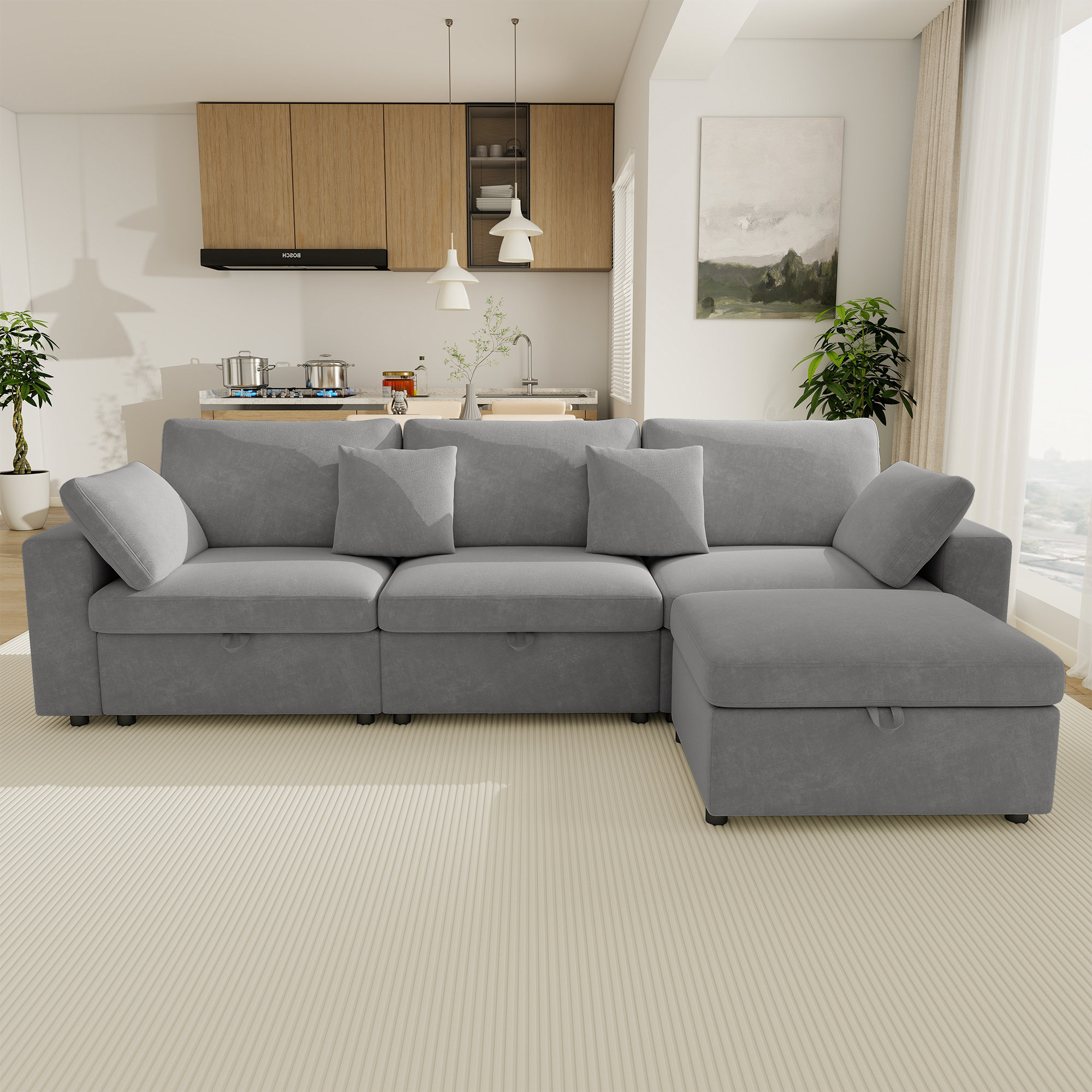 Mercer41 118" Wide Reversible Modular Corner Sectional Sofa 4-Piece ...