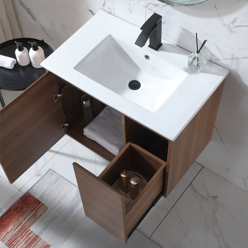 Ebern Designs Gati 30" Wood Grain Wall-Mounted Modern Single Bathroom ...