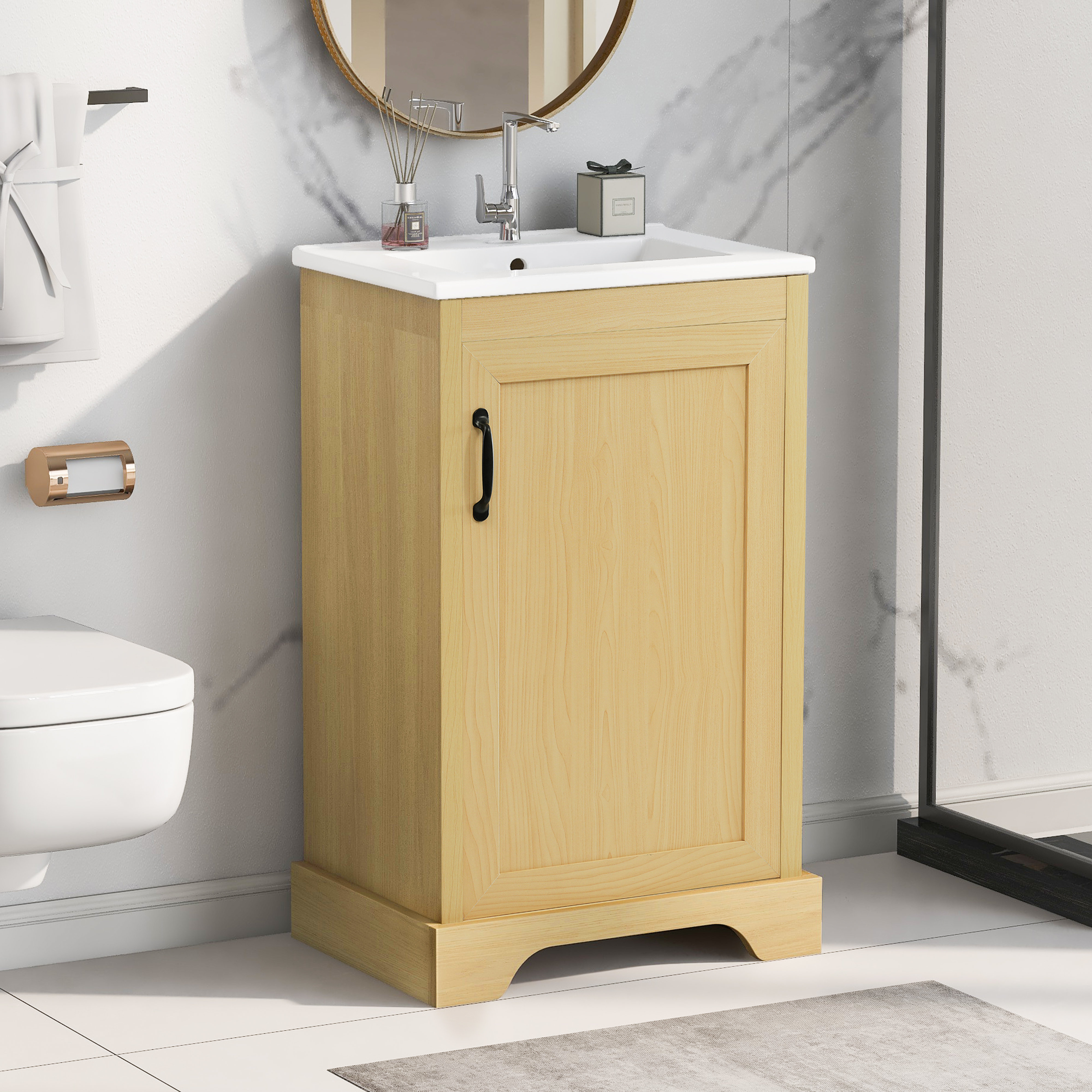 Lark Manor™ Frison 20" Natural Wood Bathroom Vanity With Sink & Storage ...