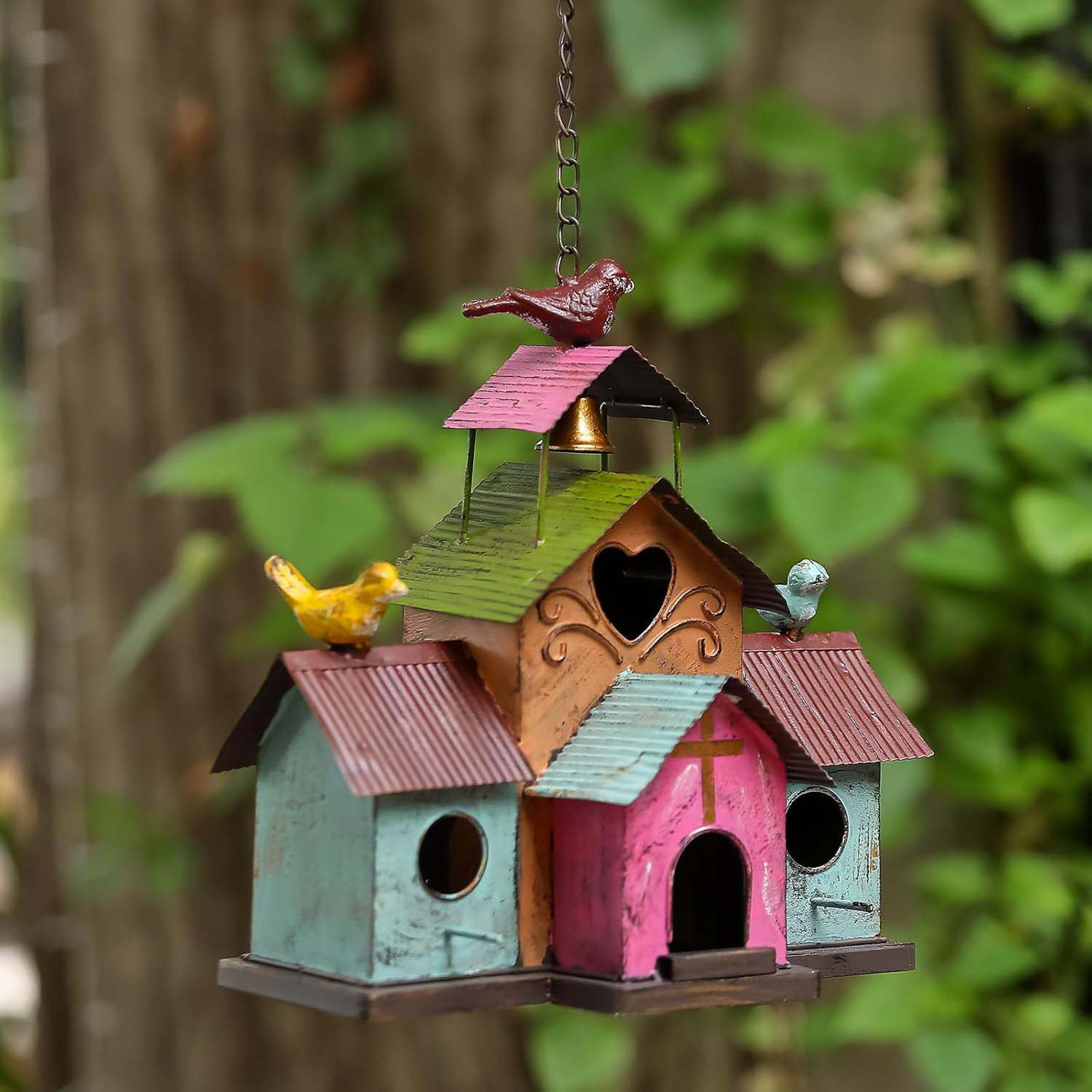 August Grove Large Bird Houses For Outside Hanging, 4 Hole Outdoor Bird ...