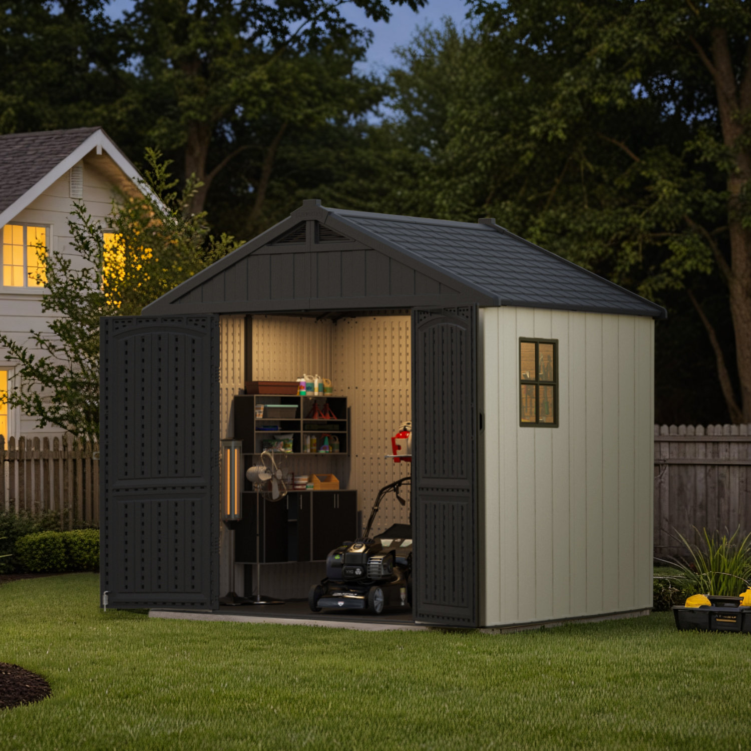 Patiowell Beige Resin Storage Shed With Led Light | Wayfair