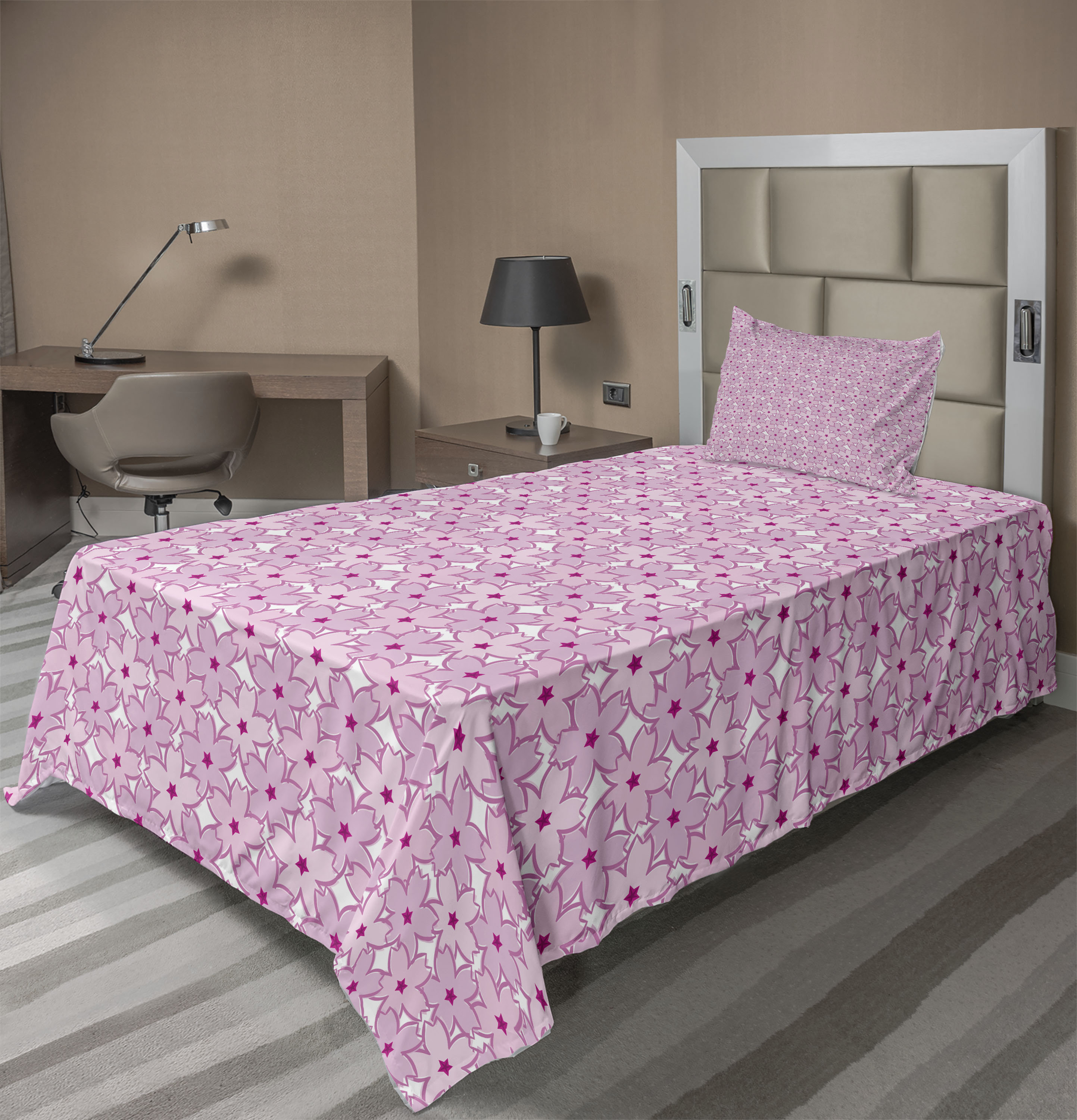 Ambesonne Cherry Blossom Sheet Set Sakura Plain Back Soft Pink Magenta ...