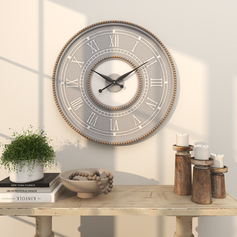 Dakota Fields Wood Beaded Decorative Gray Wall Clock with White Accents ...