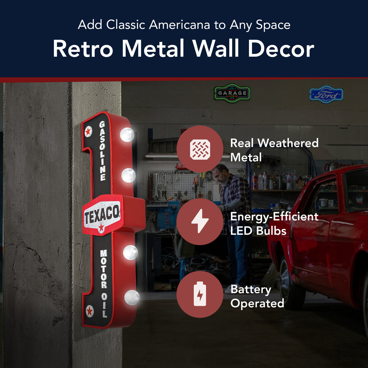 Crystal Art Gallery Texaco Gasoline Motor Oil Gas Station 26" LED ...