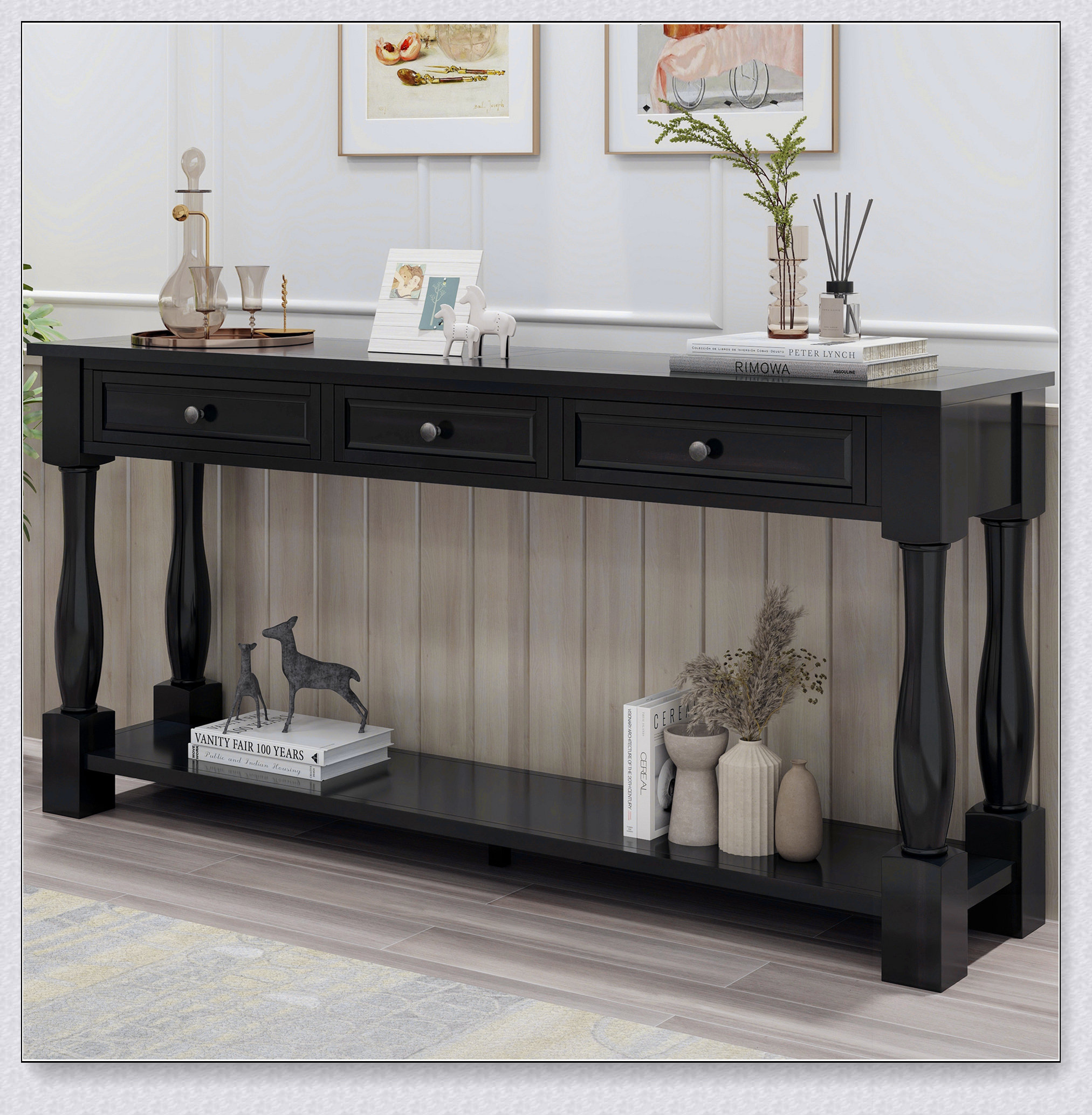 Canora Grey Console Table 63" Long Console Table with Drawers and Shelf ...