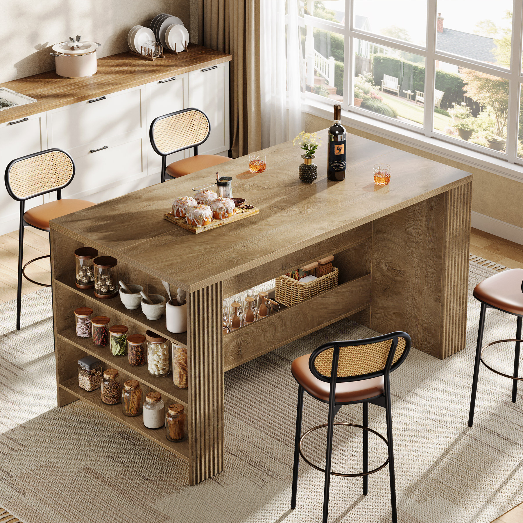 17 Stories 59-Inch Brown Farmhouse Counter Height Pub Bar Table with ...