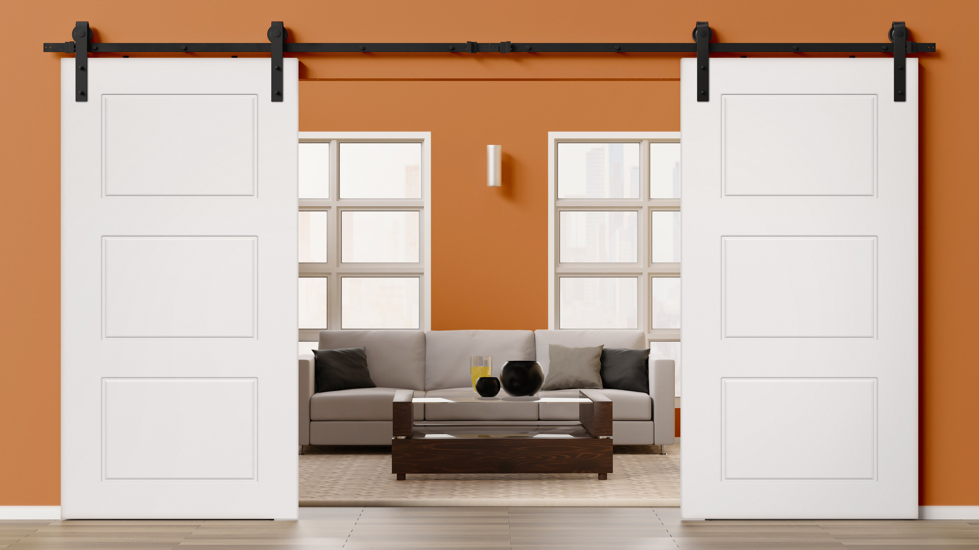 Villar Home Designs Porte de grange double préfinie en bois à panneaux ...