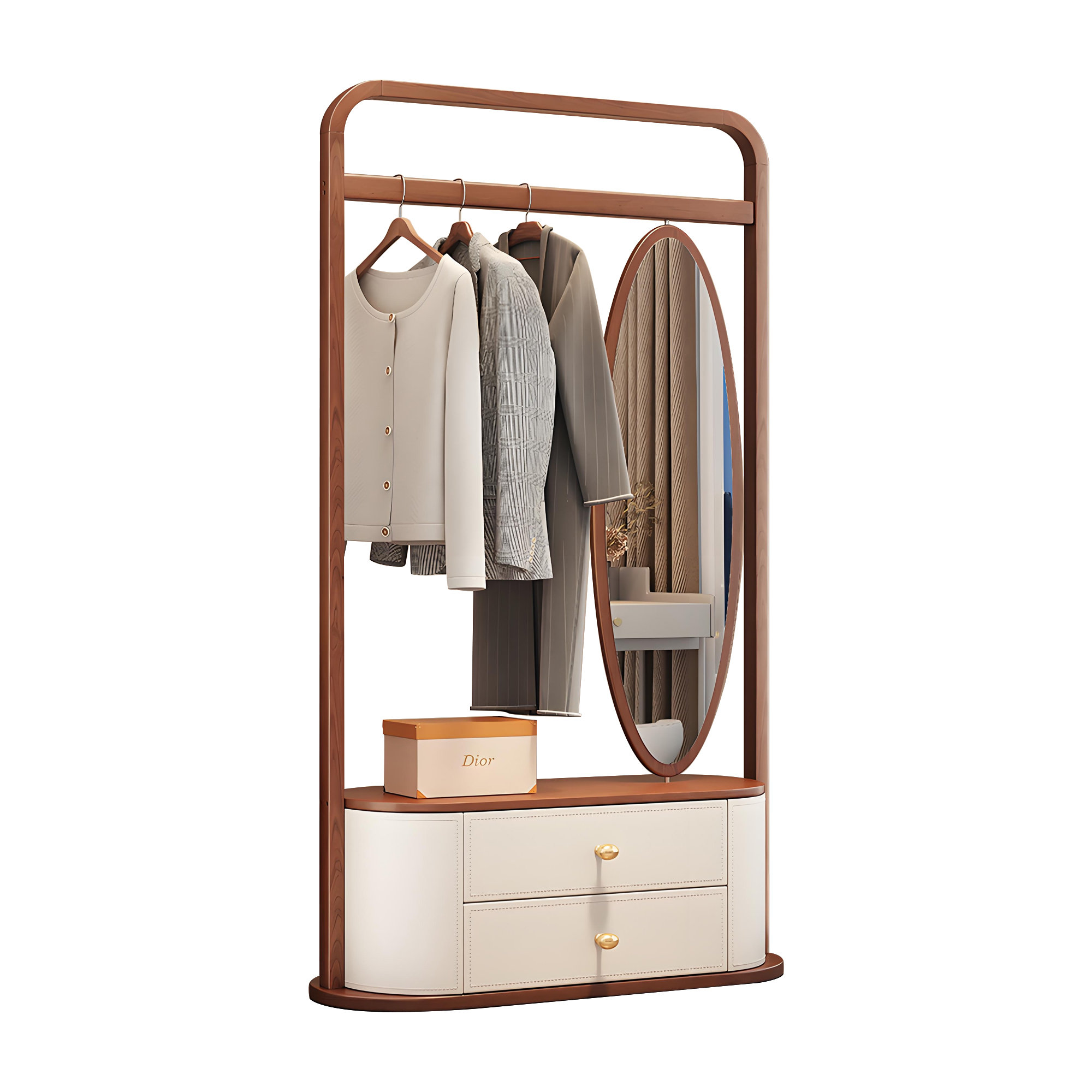 Hokku Designs Solid Wood Floor-standing Coat Rack with Mirror - Wayfair ...