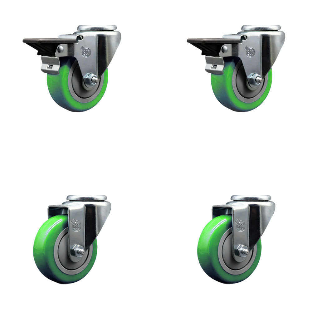 Service Caster 3.5 Inch Green Poly Wheel Swivel Bolt Hole Caster Set ...