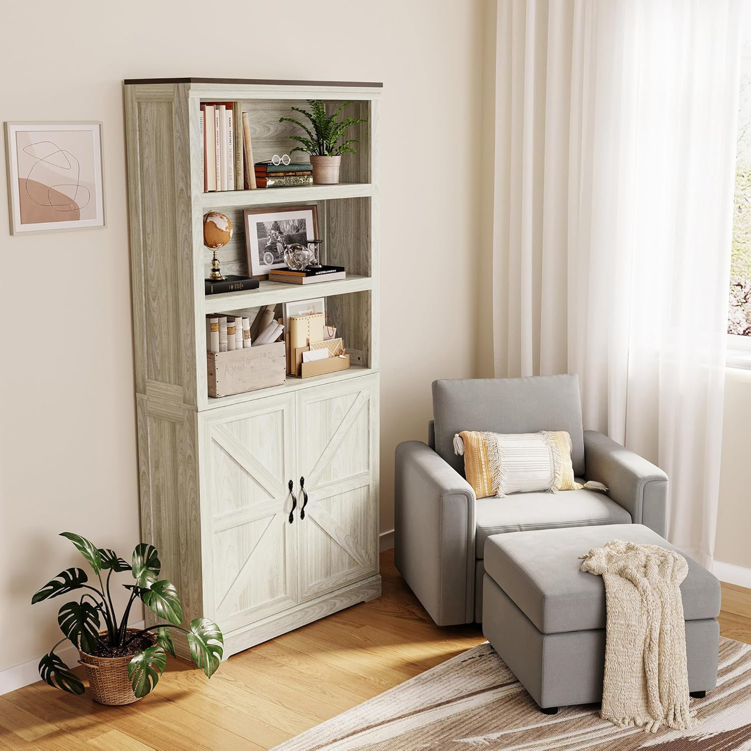 August Grove® Farmhouse Bookshelves and Bookcases with Doors, Floor ...