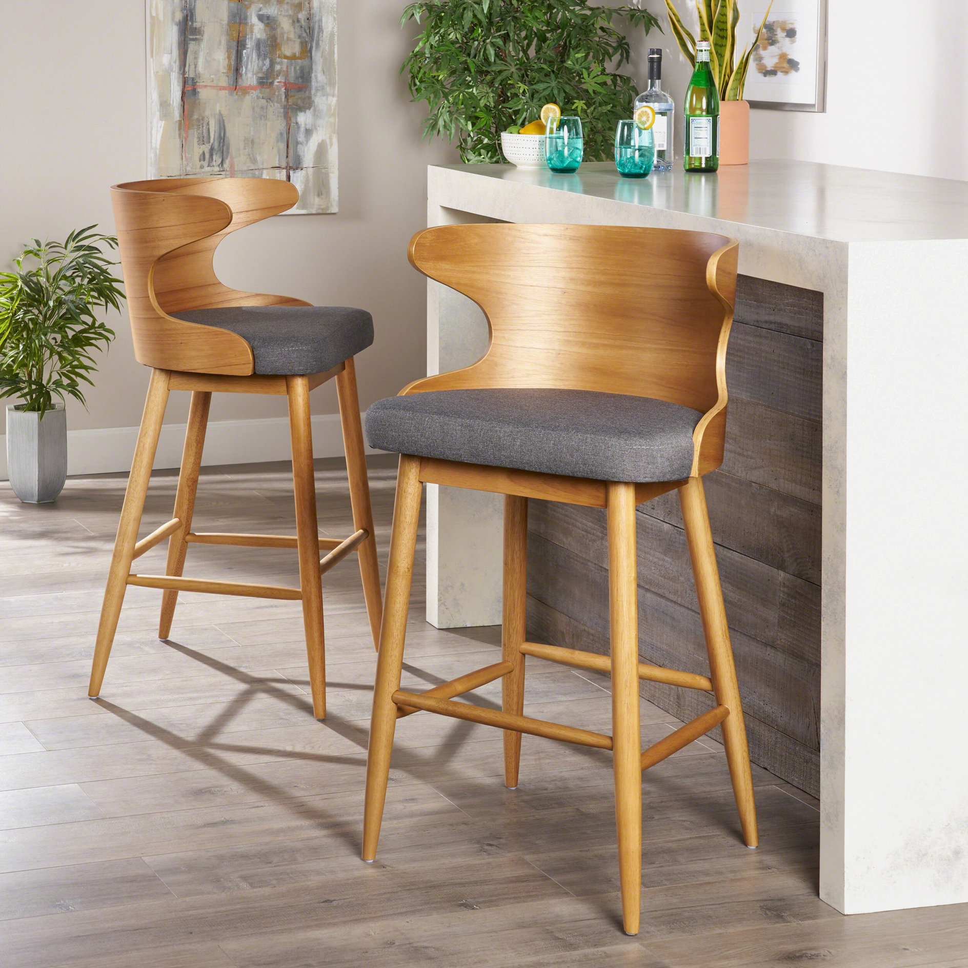 Corrigan Studio® Wood Frame Bar Stools Set of 2 | Wayfair