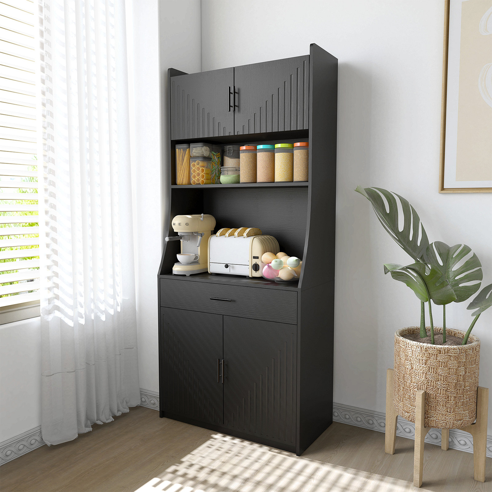 Latitude Run® 71" Kitchen Storage Cabinet With Charging Station,With 2 ...