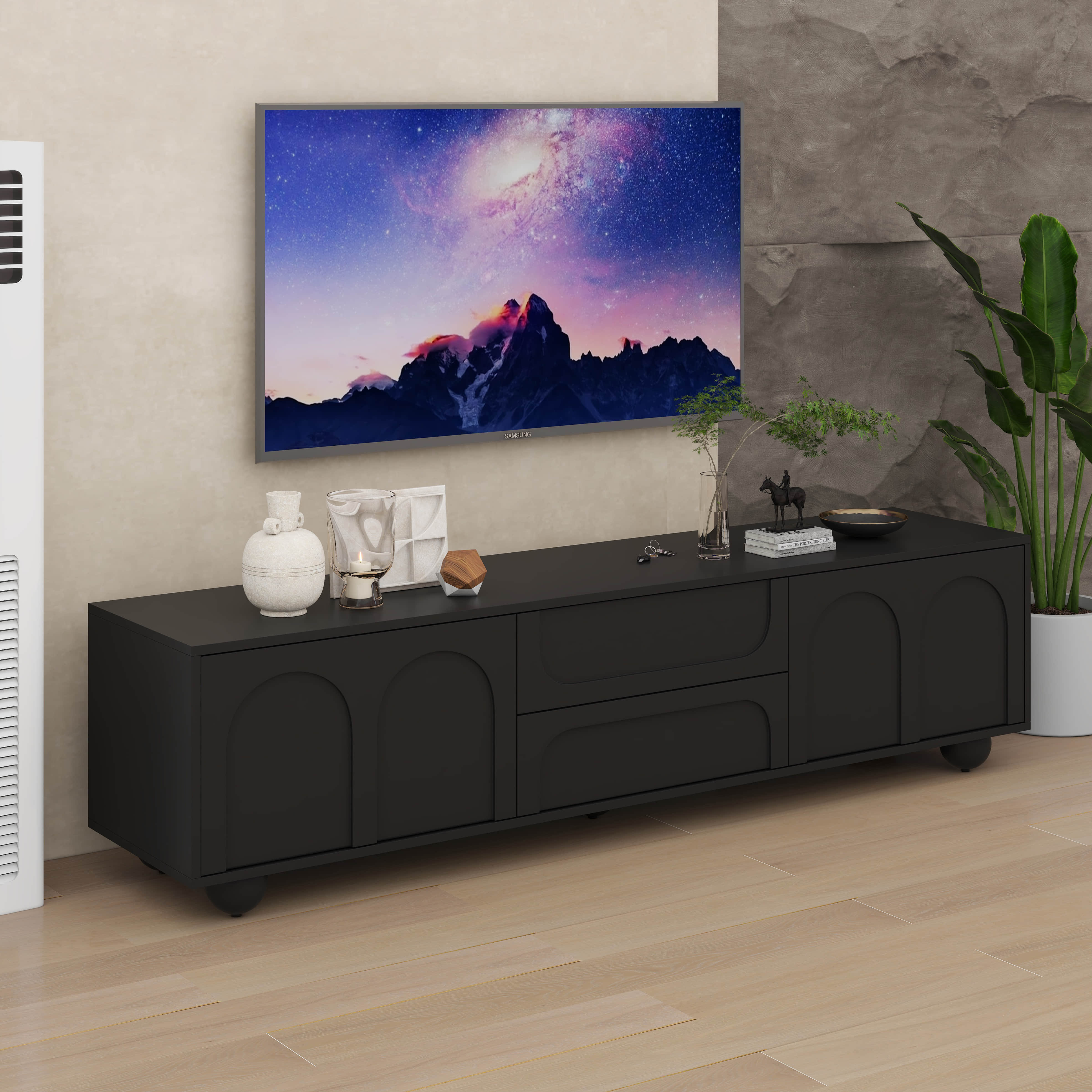 Latitude Run® TV Stand With Arched Doors And 2 Drawers | Wayfair