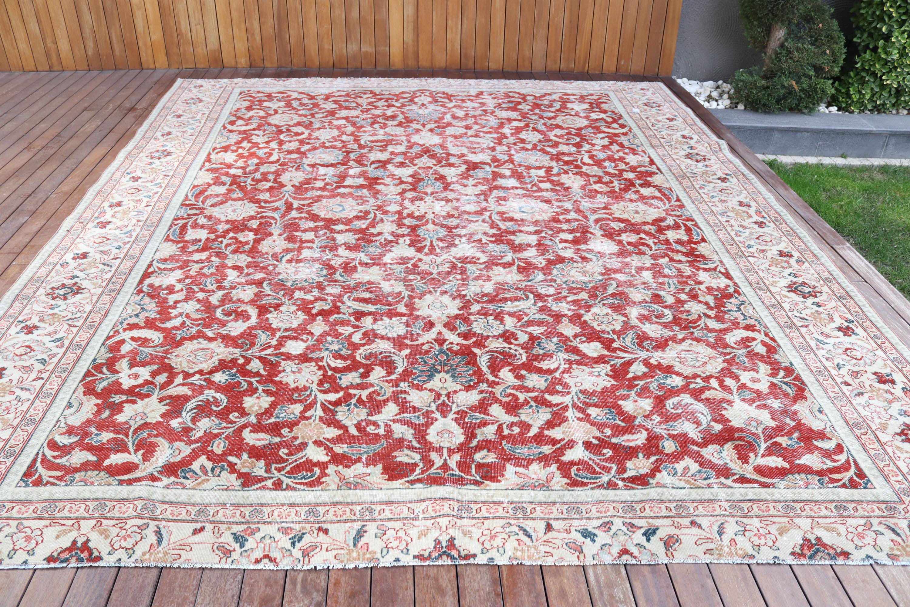 kayra export Vintage Red Hand-Knotted Wool Rug Featuring a Floral ...