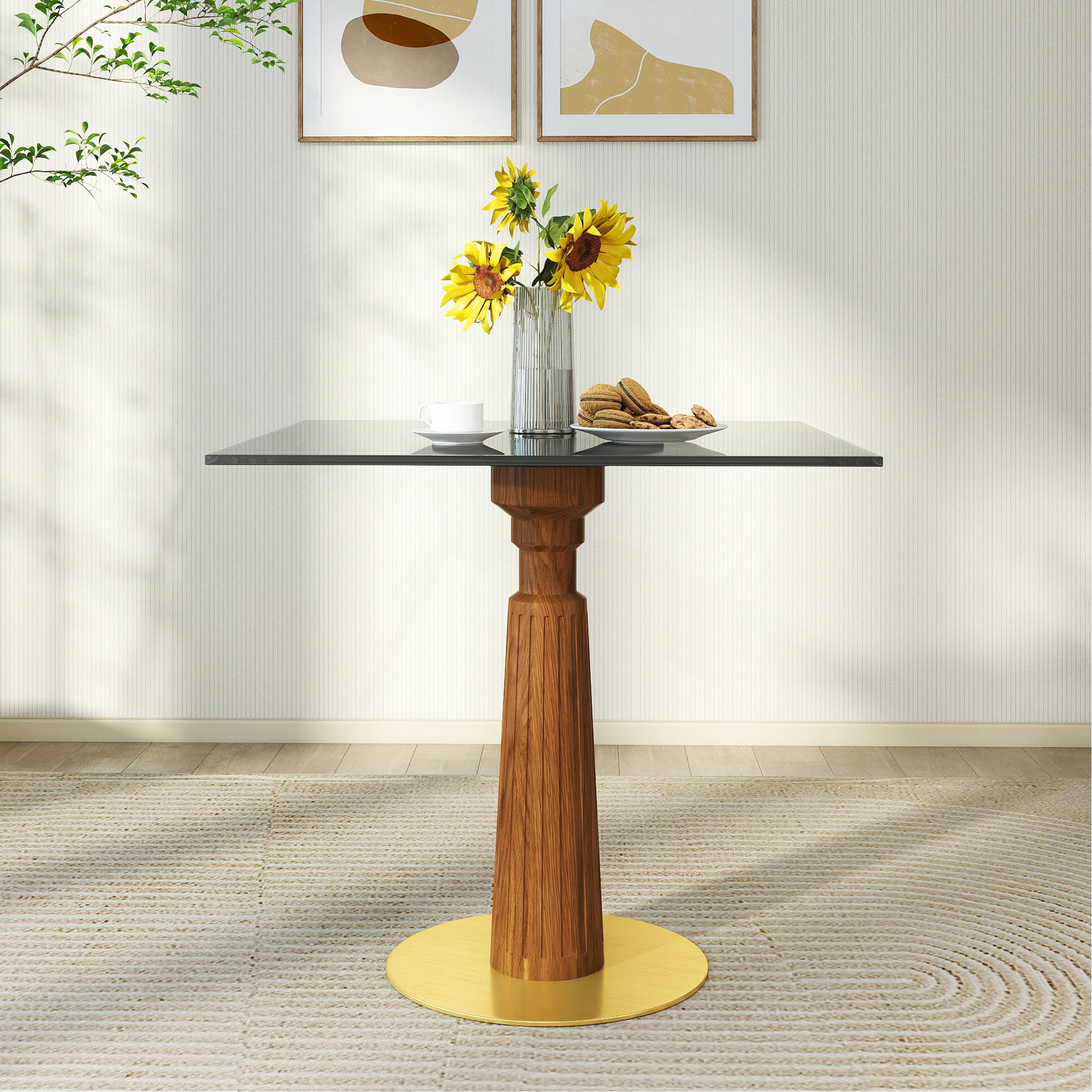 George Oliver Modern Dining Table, 33.5" Tempered Glass Table With ...