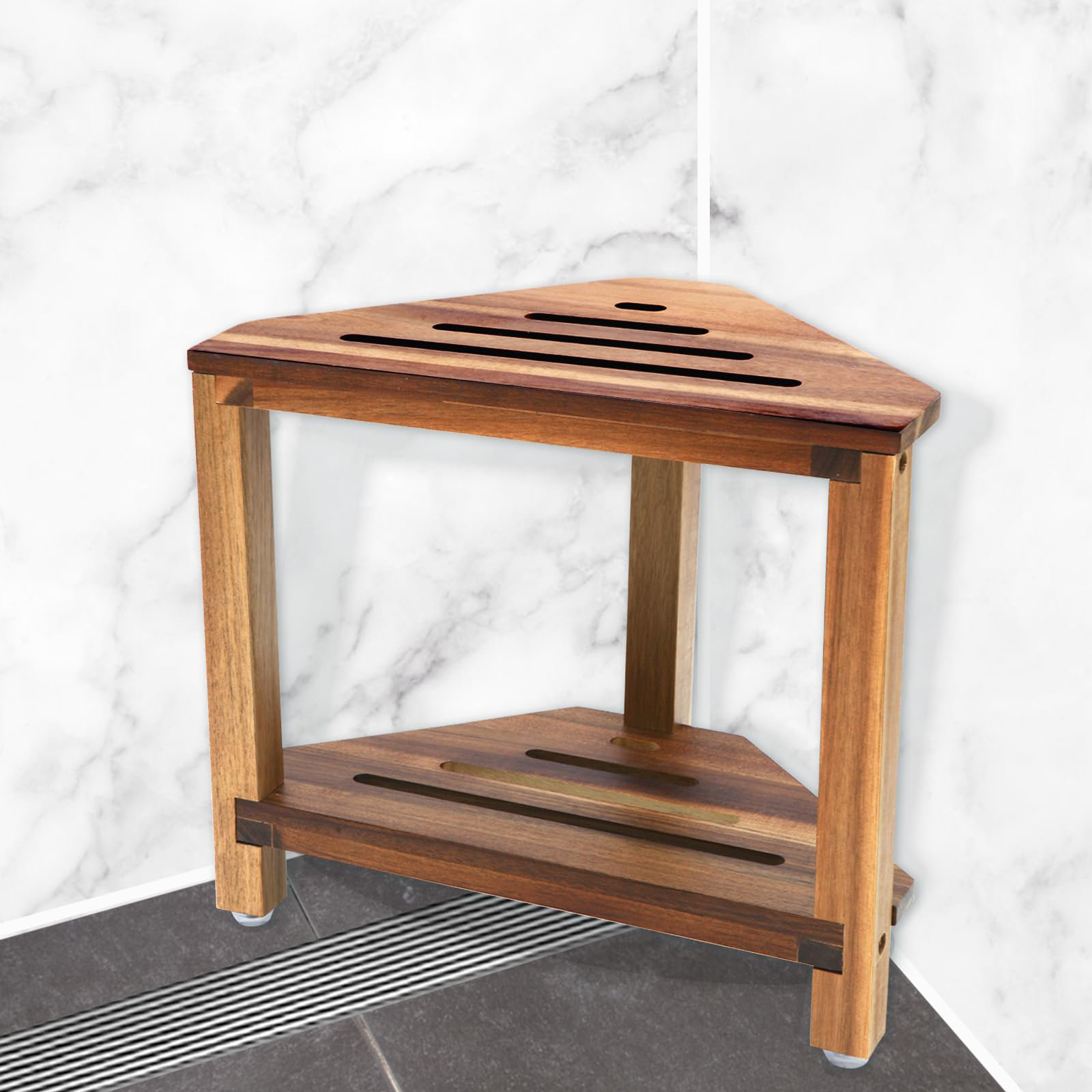 Red Barrel Studio Corner Shower Stool With Storage Shelf - Shaving ...