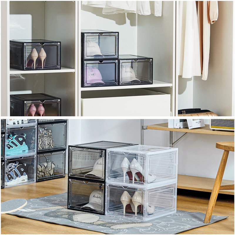 Rebrilliant 8 Pair Stackable Shoe Storage Box | Wayfair