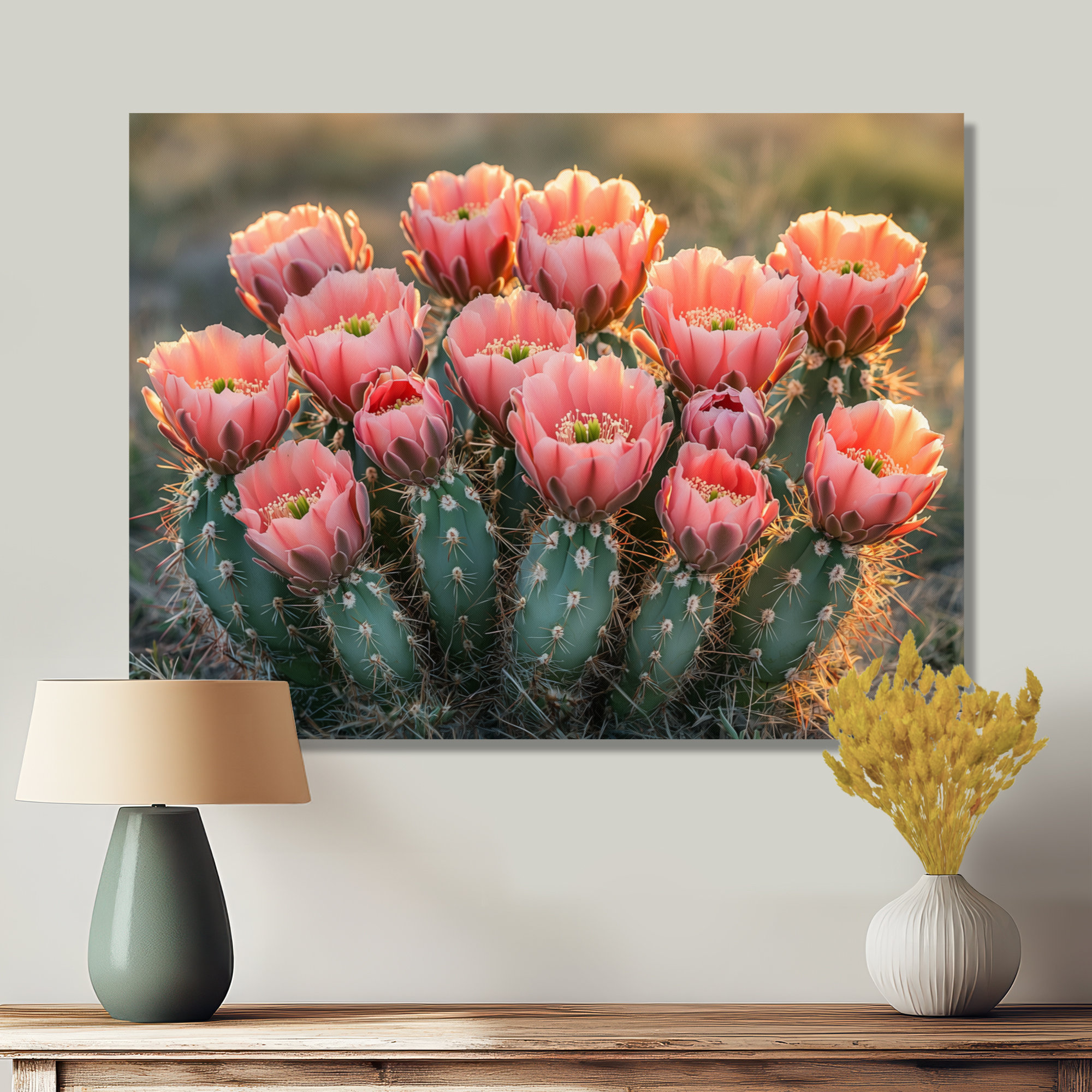 Bungalow Rose Cactus In Full Bloom At Dawn I - cactus Wall Art | Wayfair