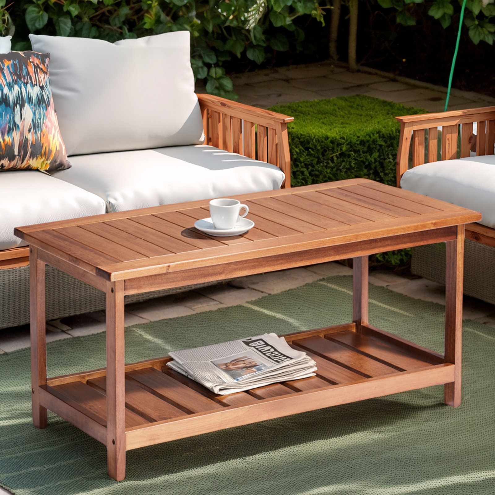 Winston Porter Patio 2-Tier Poplar Wood Coffee Table - Wayfair Canada