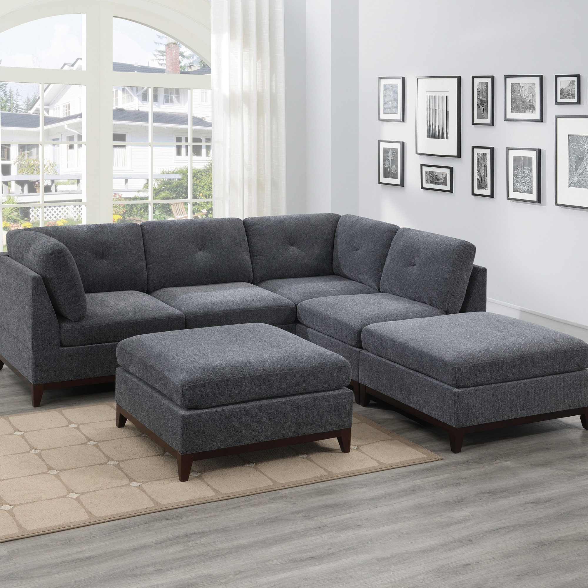 Red Barrel Studio Ash Grey Chenille Fabric Modular Sectional Set Living ...