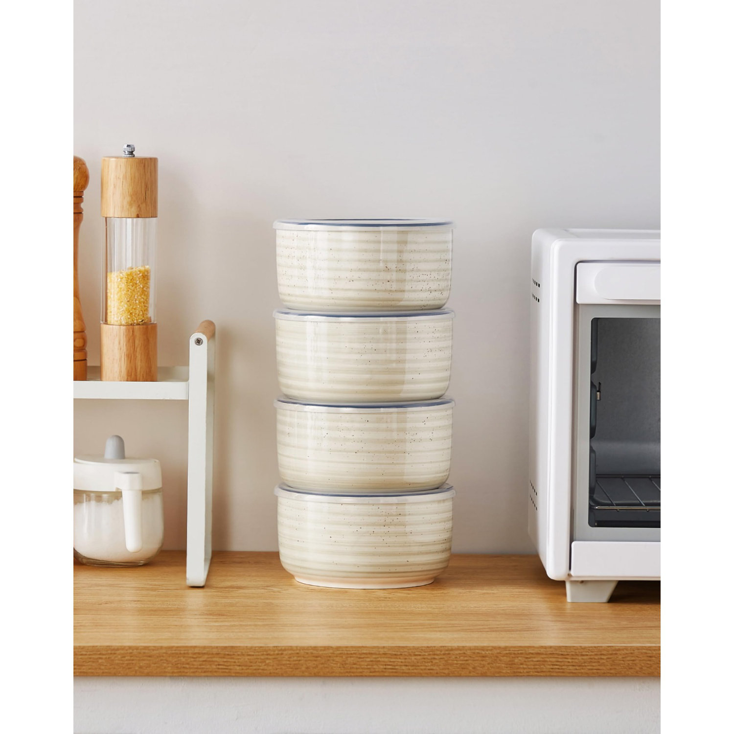 Hokku Designs Ceramic Bowls With Lids Set Of 4, 36 Oz Microwave Safe Soup Bowls, Airtight Food ...