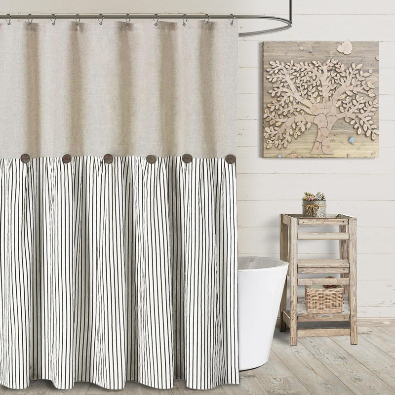 Gracie Oaks Linen Button Farmhouse Beige Shower Curtain | Wayfair