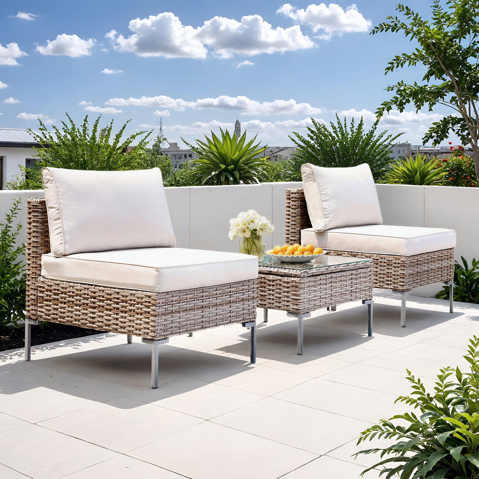 Latitude Run® Aldos 3 Piece All-Weather Patio Furniture Set with Table ...