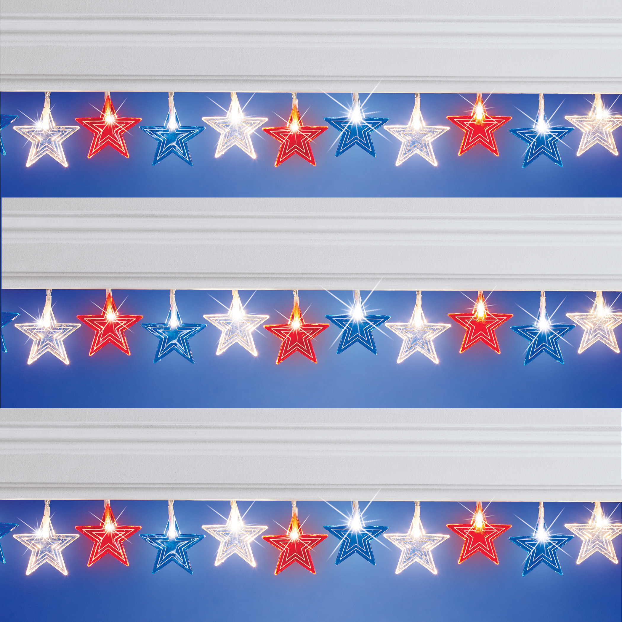 Winston Brands LED Lighted Patriotic Star-Shaped String Lights with 20 ...