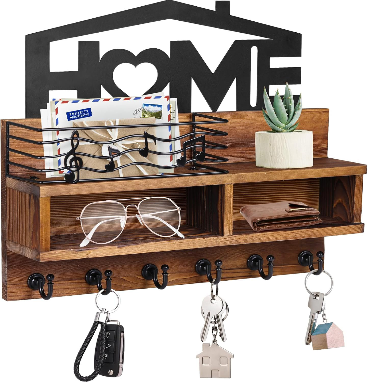 Gracie Oaks Decorative Wooden Mail And Key Organizer | Wayfair