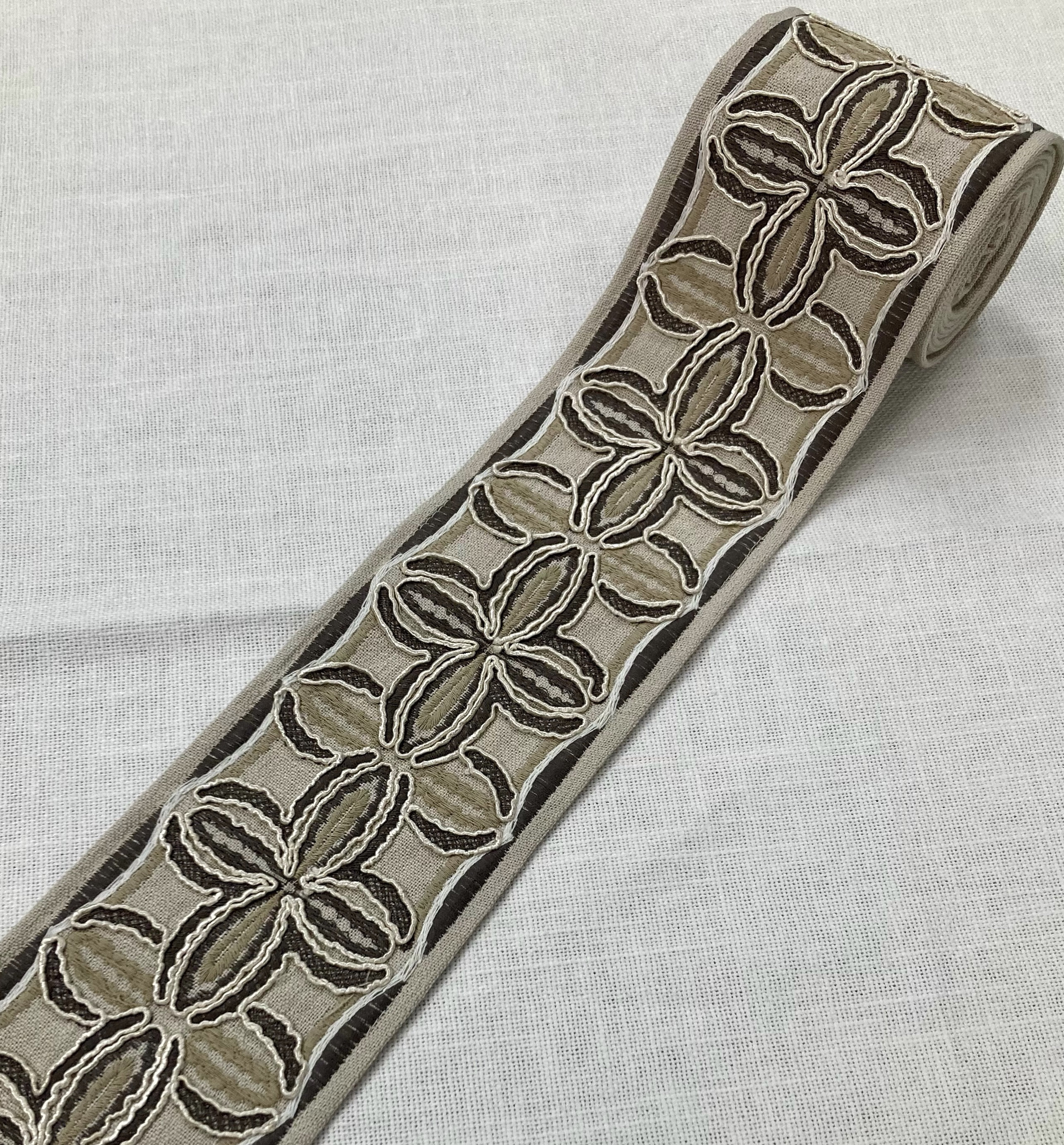 Rose Lace And Braid Woven Embroidery Faux Linen Fabric Tape 4" Width ...