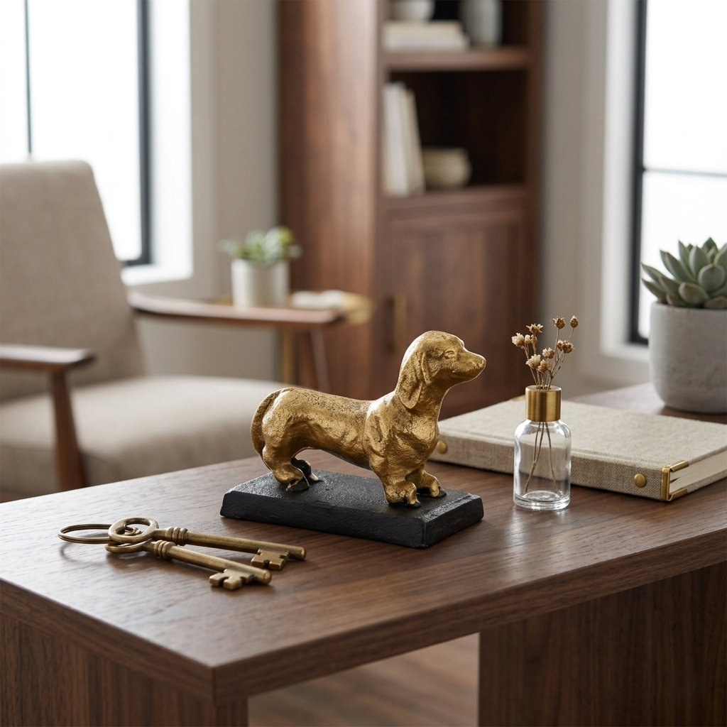 Mercer41 Motley 5" Cast Iron Dachshund Dog Figurine - Gold | Wayfair
