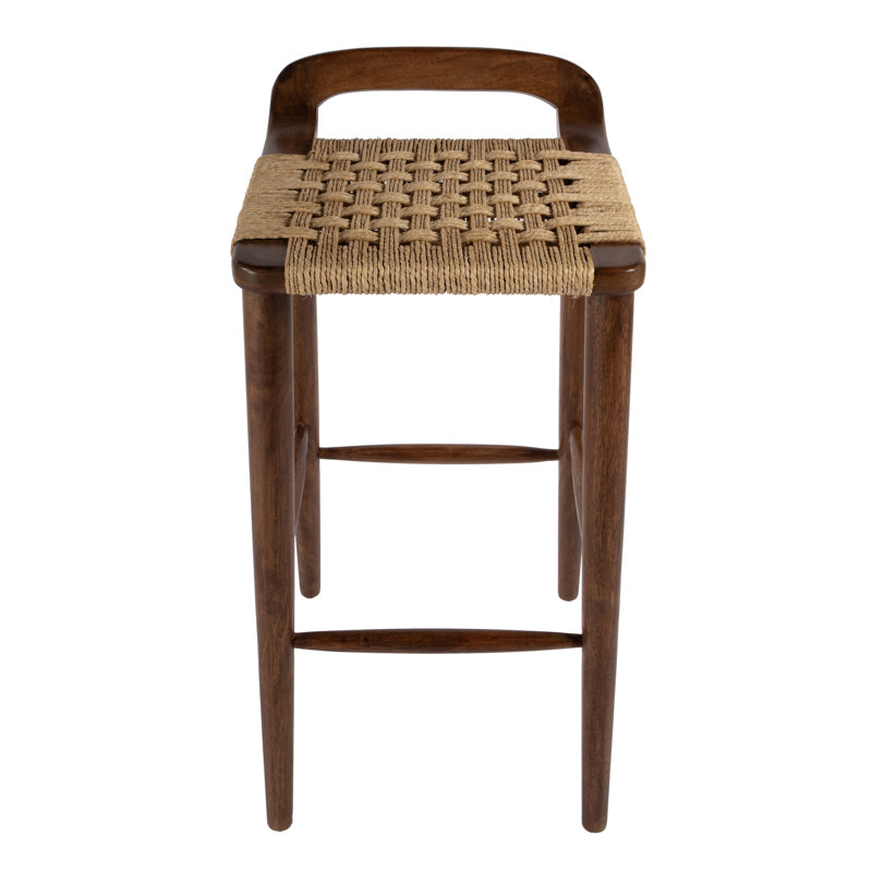 Bayou Breeze Carlvin 30 in. Seat Height Wood and Jute Woven Low Back ...