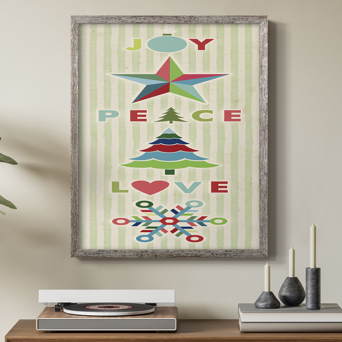 Union Rustic Joy Peace Love Framed Print - Solid Wood | Wayfair