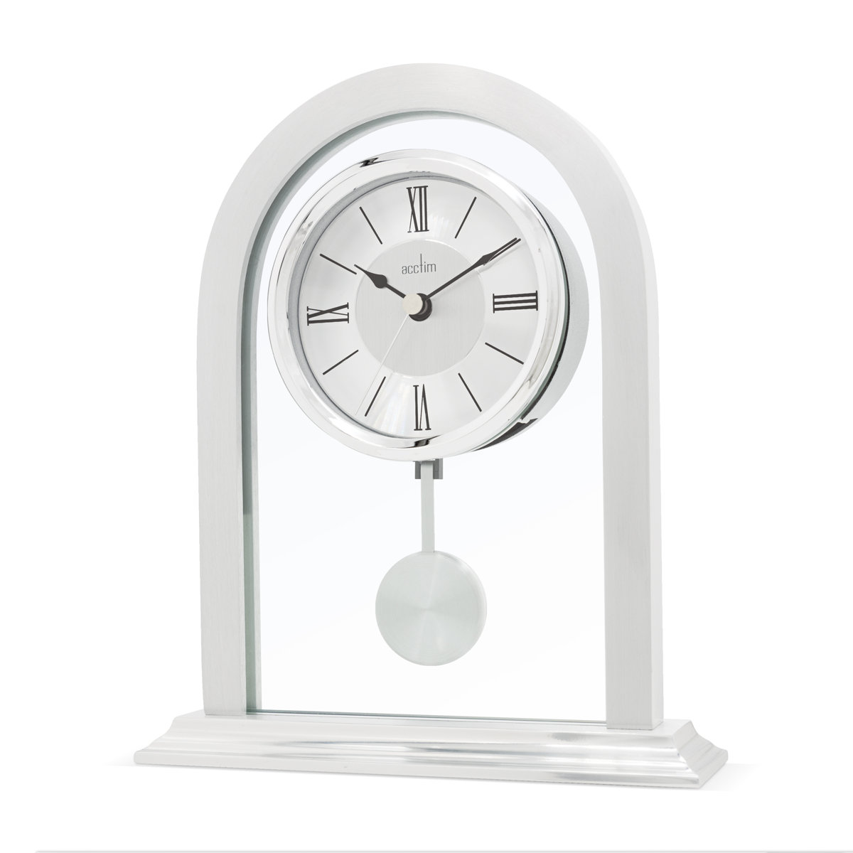 Acctim Colney Pendulum Mantel Clock Quartz Brushed Metal & Glass Energy ...