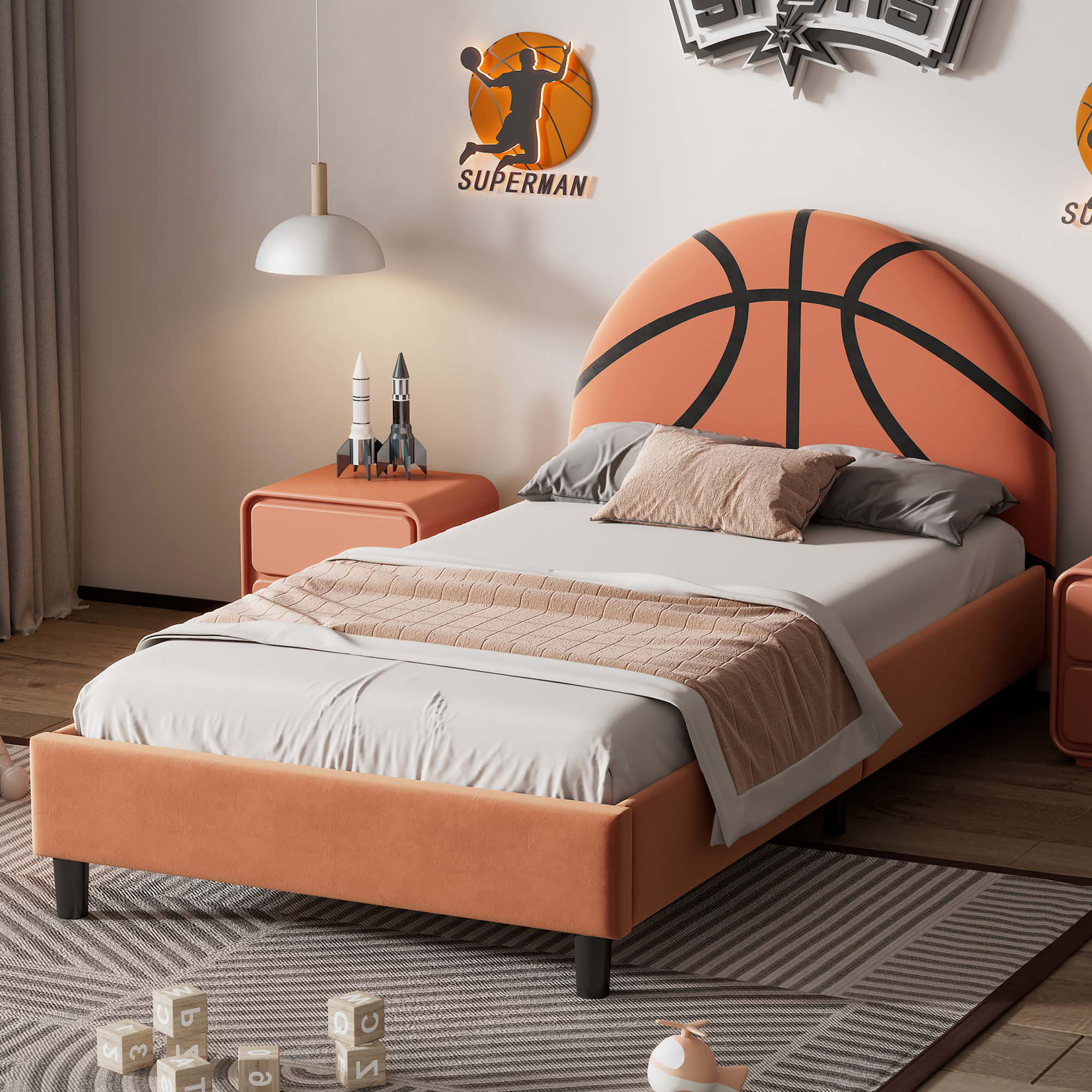 Zoomie Kids Basketball Design Upholstered Platform Bed Sport Style Bed ...