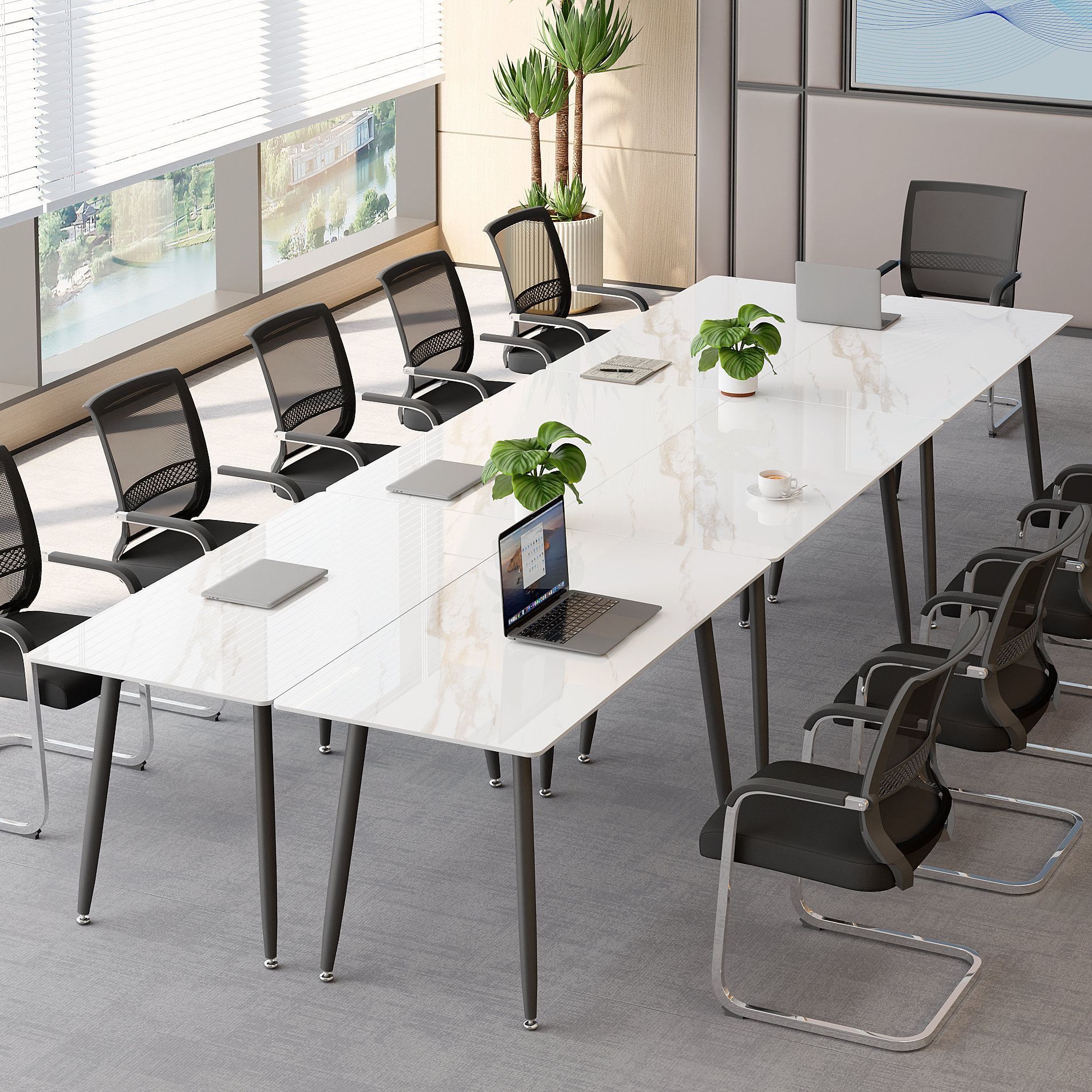 George Oliver White Rectangular Sintered Stone Conference Tables With ...