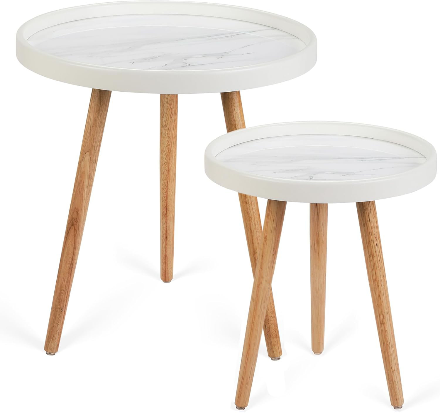 George Oliver Twerton White Marble-Pattern Round Side Table Set, Small ...