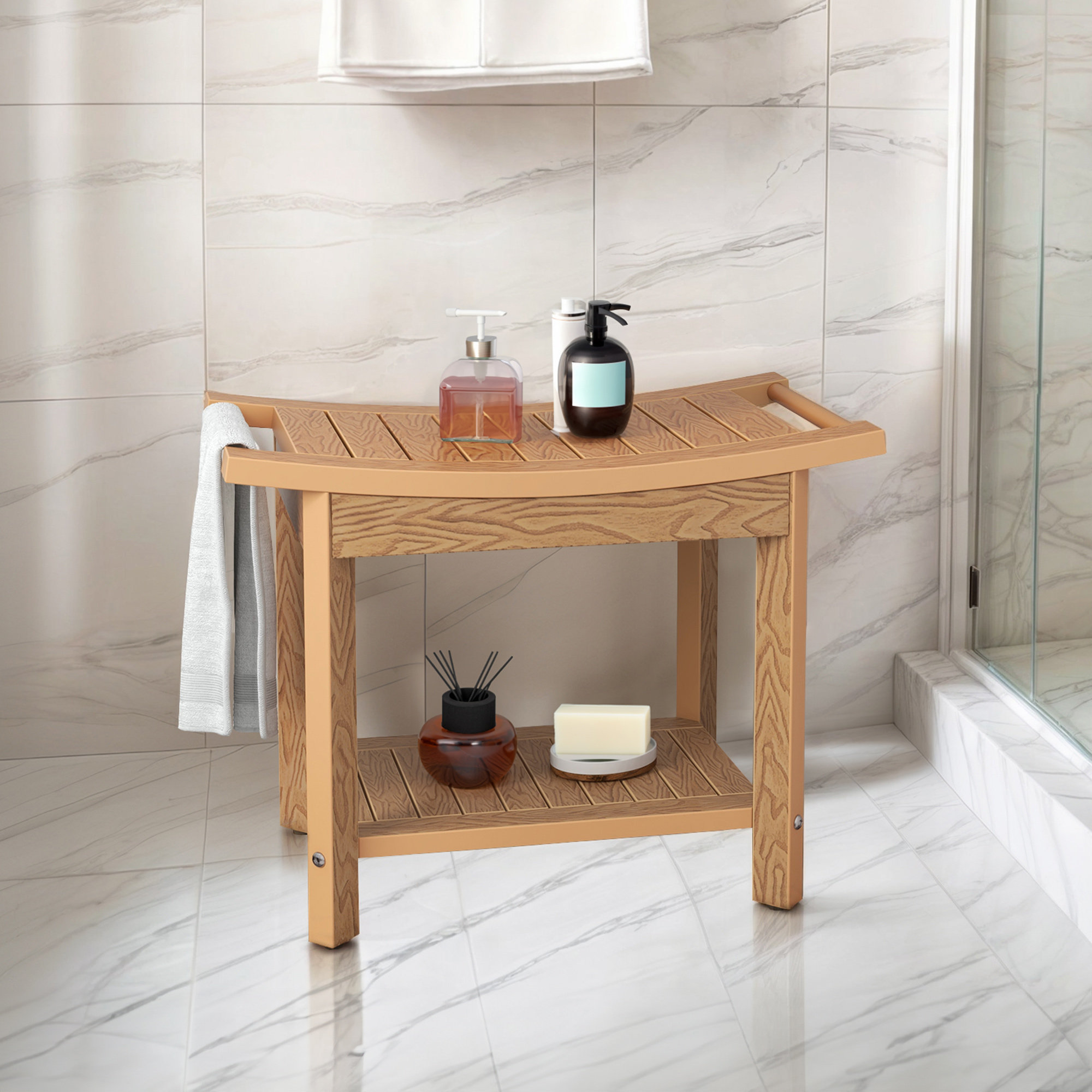 Red Barrel Studio® Abou 24.01'' W Plastic / Acrylic Corner Shower Bench ...