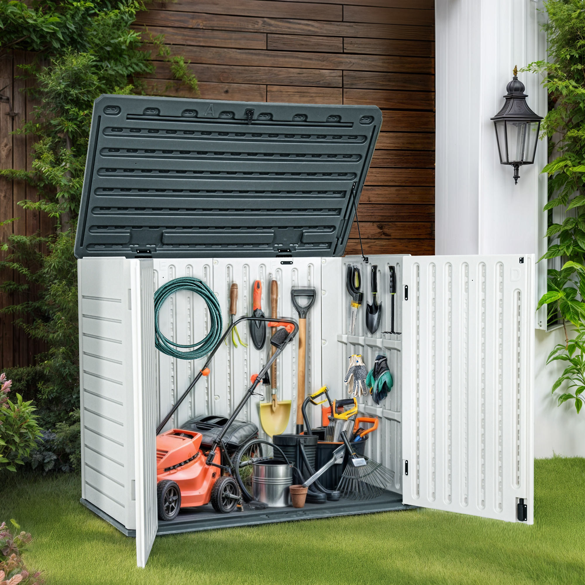 Edrosie Inc Outdoor Polyethylene Plastic Horizontal Storage Shed ...