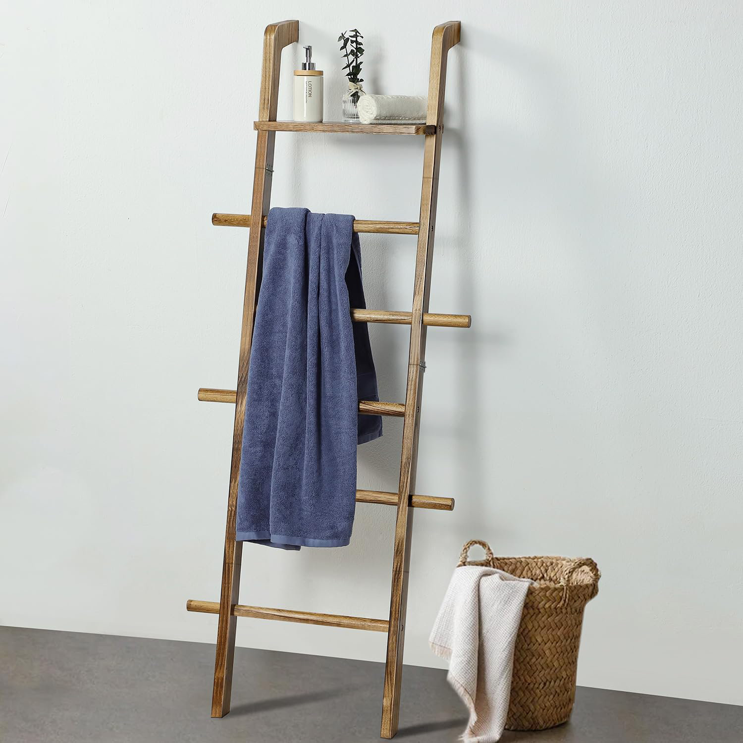 Rebrilliant Blanket Ladder For Living Room, Wooden Wall Leaning Blanket ...