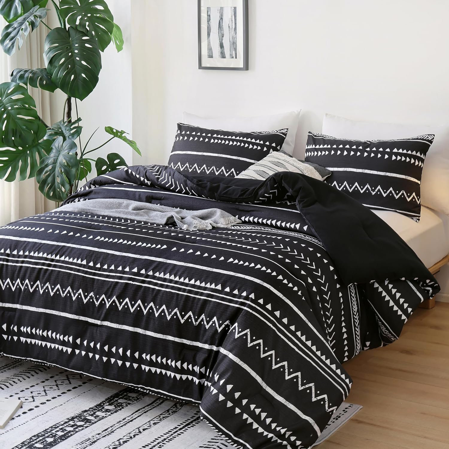Dakota Fields Black 3PCS Boho Aztec Comforter Set with Soft Microfiber ...