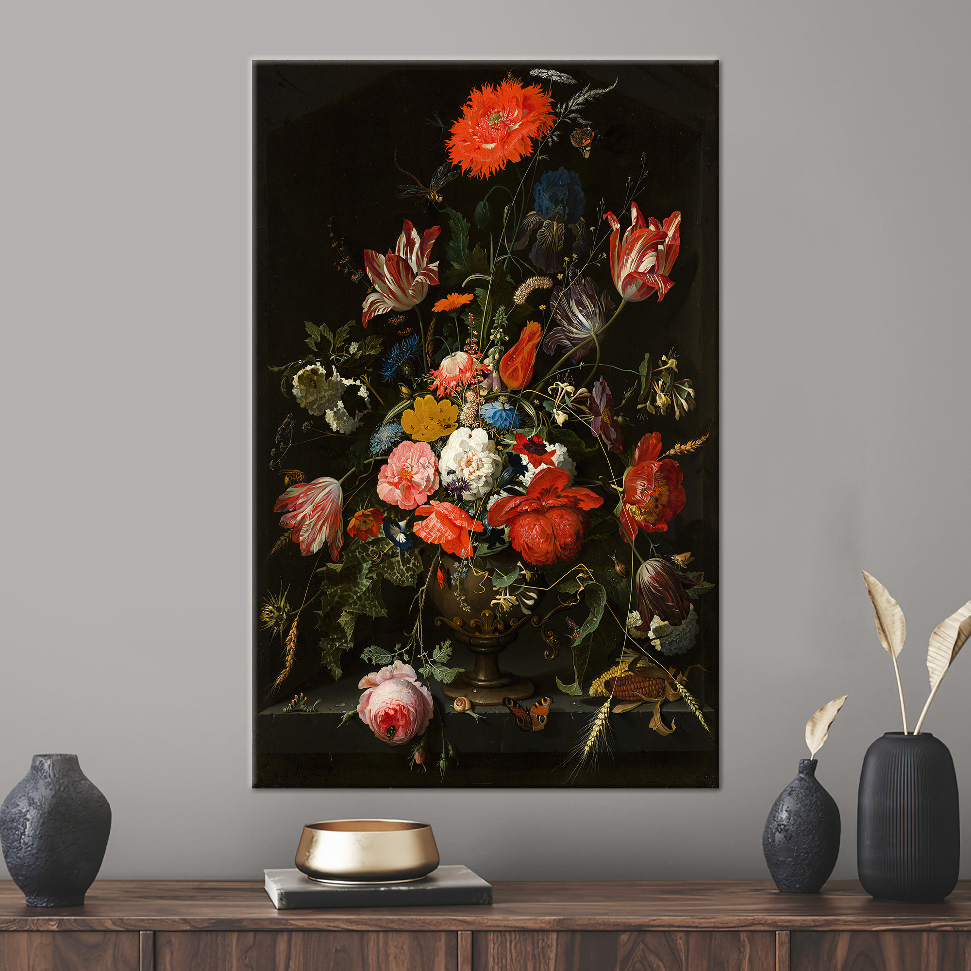 Charlton Home Botanical Canvas, Flower Vase Canvas, Floral Printed ...