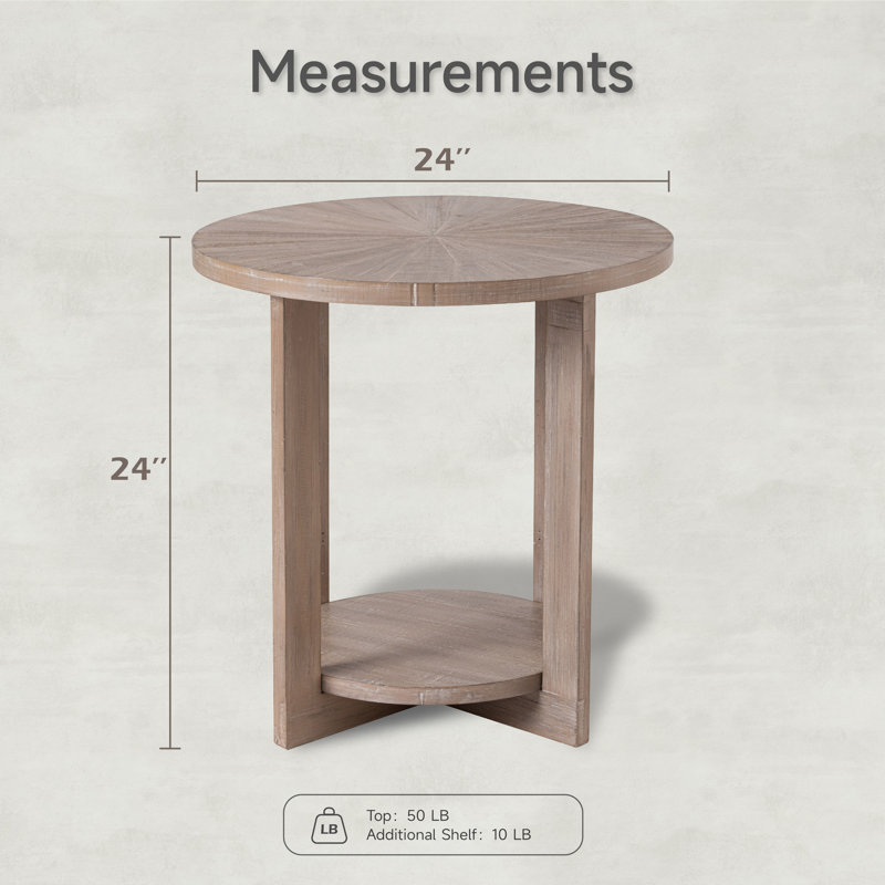 Loon Peak® Gunnison Rustic Farmhouse Round Table with Storage Shelf ...