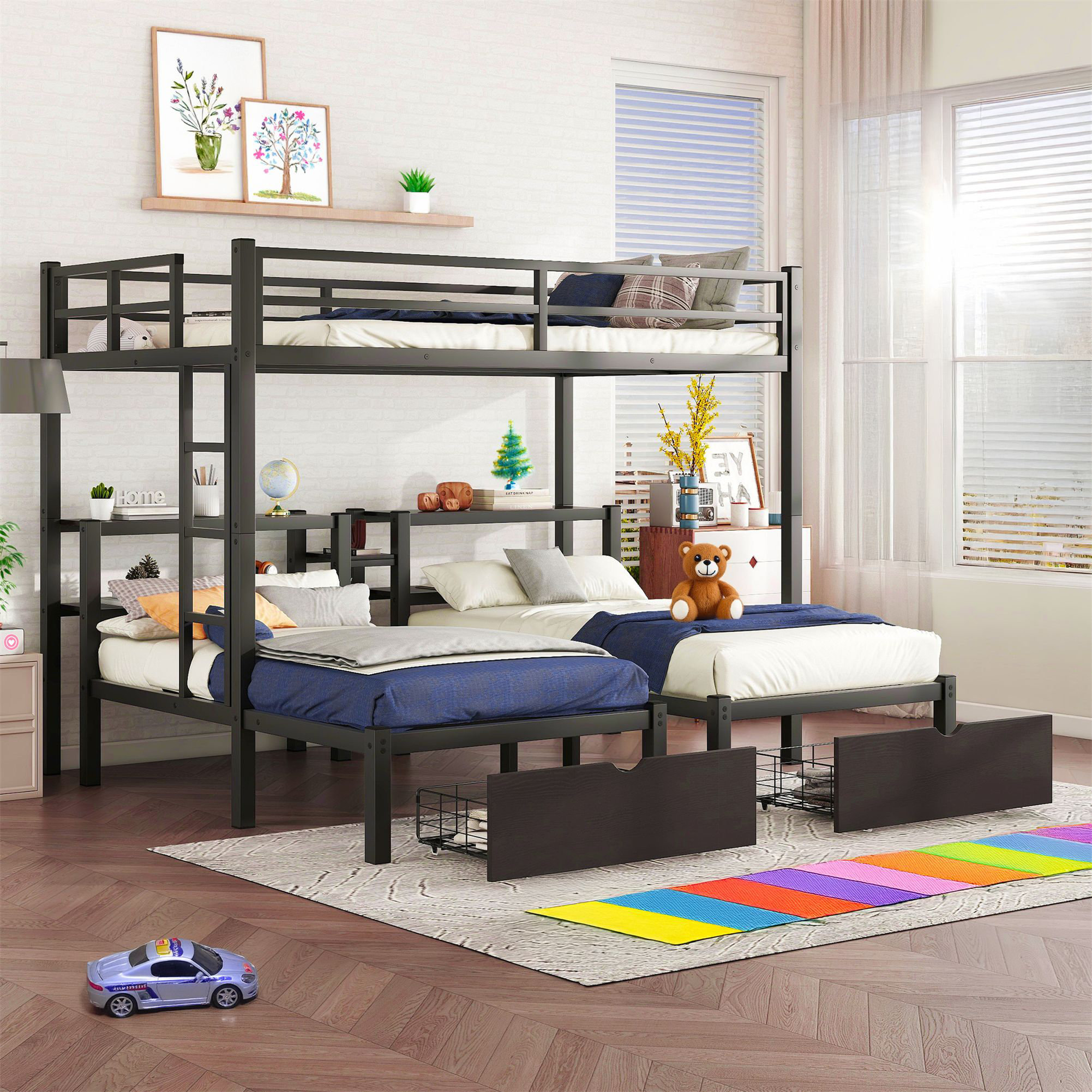 Isabelle & Max™ Full XL over Twin & Twin Triple Bunk Bed with Drawers, Multi-Functional Metal ...